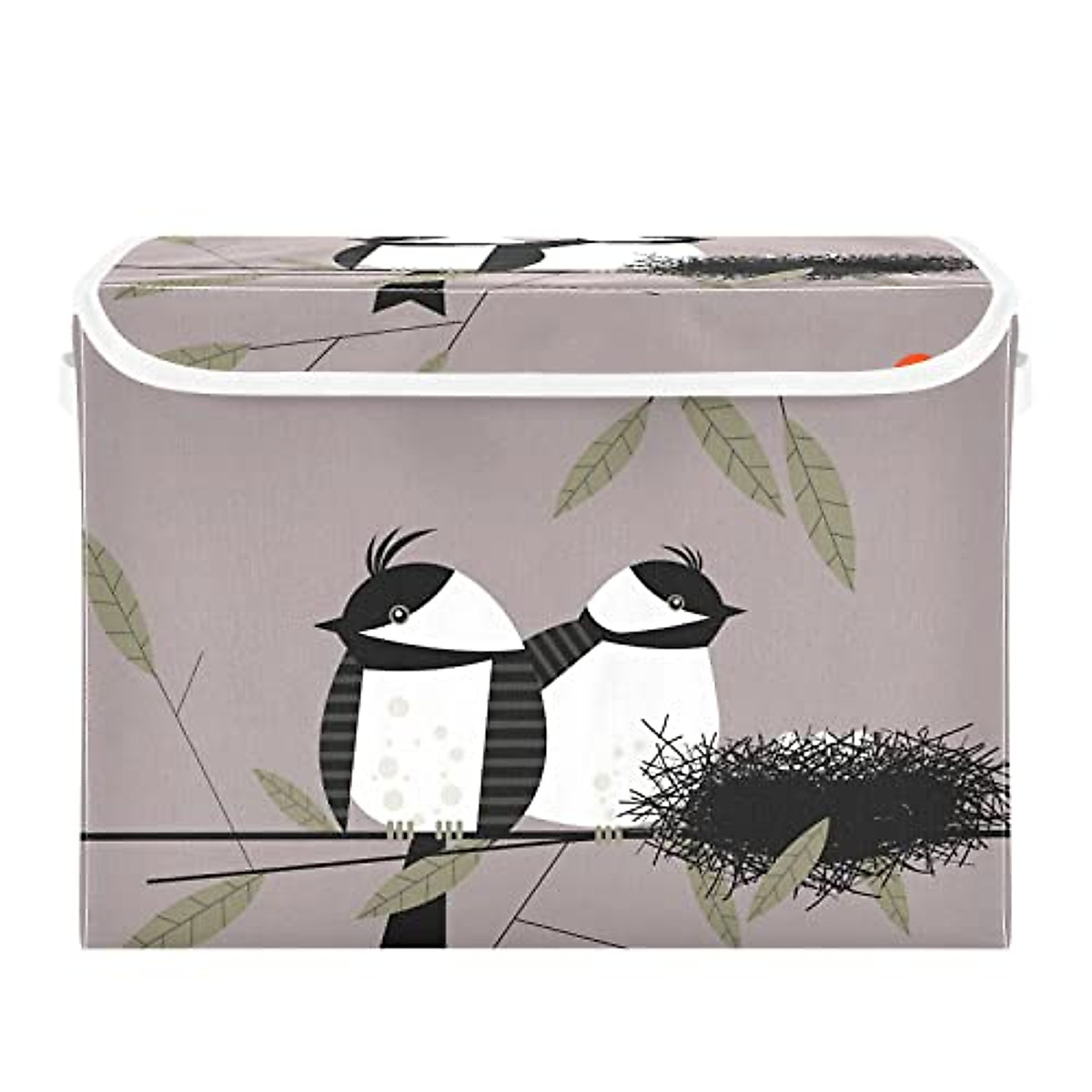 WELLDAY Birds Storage Baskets Foldable Cube Storage Bin with Lids and Handle, 16.5x12.6x11.8 In Storage Boxes for Toys, Shelves, Closet, Bedroom, Nursery