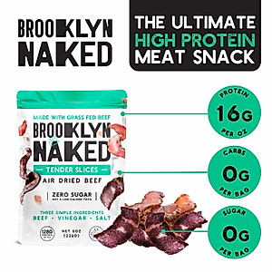 Brooklyn Biltong - Air Dried Grass Fed Beef Snack, South African Beef Jerky - Whole30 Approved, Paleo, Keto, Gluten Free, Sugar Free, Made in USA - 8 oz. Bag (Naked)