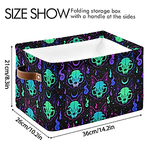 Halloween Cat Skulls Storage Basket Bins Decorative Toy Organizer Bins Laundry Hamper Baskets with Handles for Office Bedroom Clothes Bedroom Living Room,1 pcs