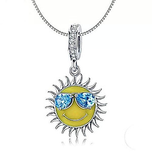 ABAOLA Sun & Blue Eyeglasses Pendant 925 Sterling Silver Beads for Fashion Charms Bracelet & Necklace