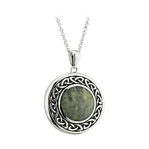 Biddy Murphy 925 Sterling Silver Celtic Weave Connemara Marble Pendant Necklace for Women, Black Patina Detail, 7/8", 18" Inch, Traditional Irish Jewelry, Imported