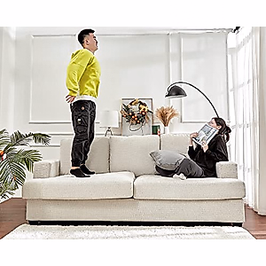 Merluxy Sofa, Deep Seat Sofa-Contemporary Chenille Sofa Couch, 3 Seater Sofa for Living Room-97 Wide Oversized Sofa, Beige Comfy Sofa