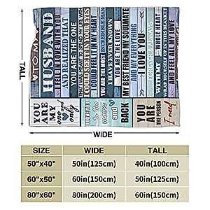 HAXOILO to My Husband Blanket from Wife Throw Letter Blankets for Couch Sofa Bed Warm Flannel Positive Encourage Throws Anniversary Birthday 50X60 Inch
