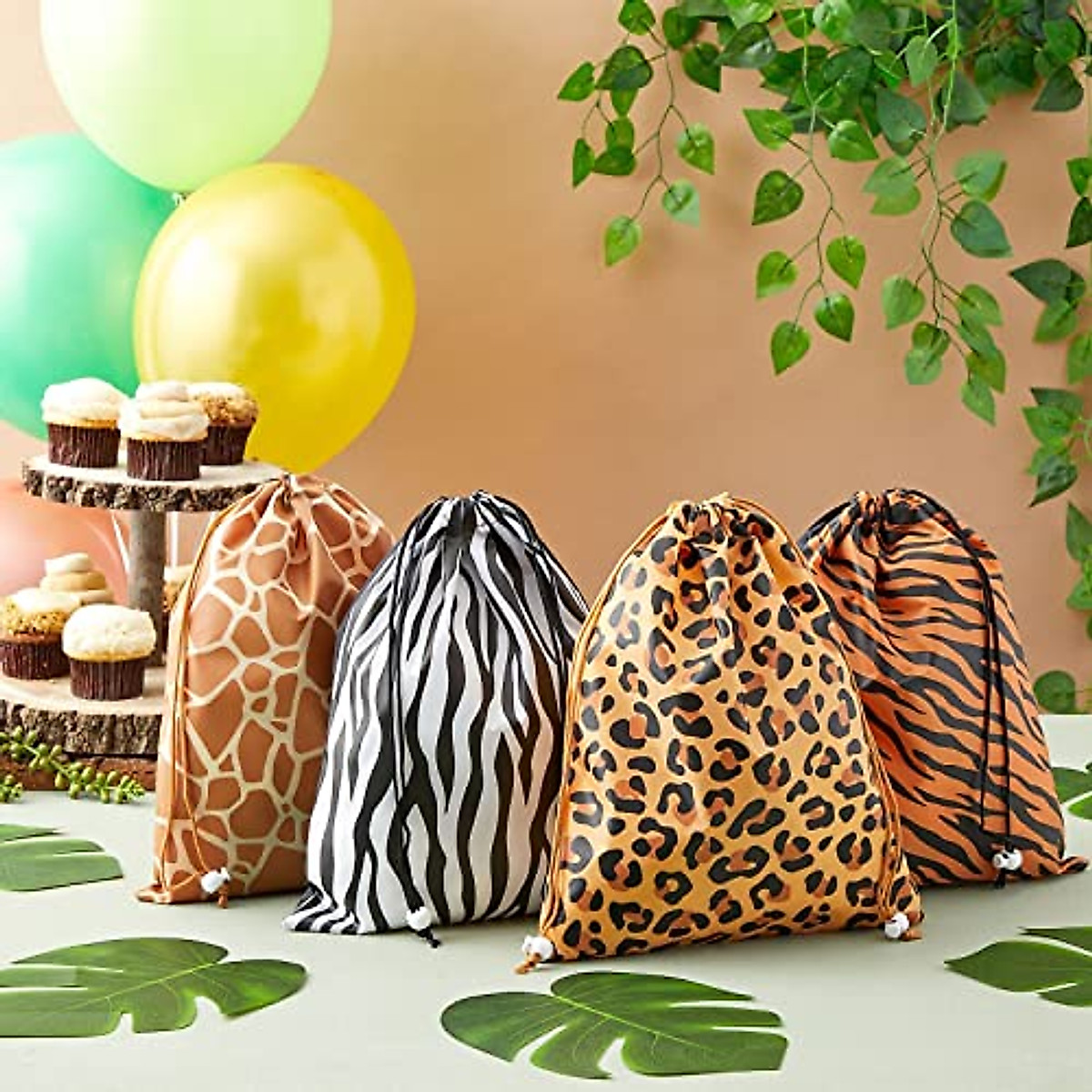 BLUE PANDA Drawstring Bags for Kids Birthday Safari Jungle Party (10x12 In, 12 Pack)