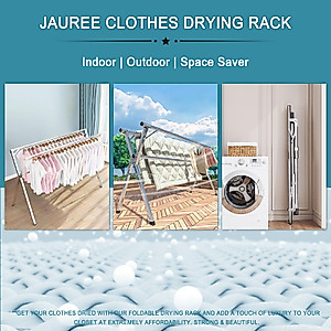 JAUREE 63 Inches Clothes Drying Rack, Stainless Steel Garment Rack Adjustable and Foldable Space Saving Laundry Drying Rack for Indoor Outdoor with 20 Windproof Hooks