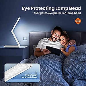 JIALUX Foldable LED Desk Lamp - Folding Portable USB Table Light with 3 Brightness Settings - for Home, Reading, Studying, Work, Travel - White
