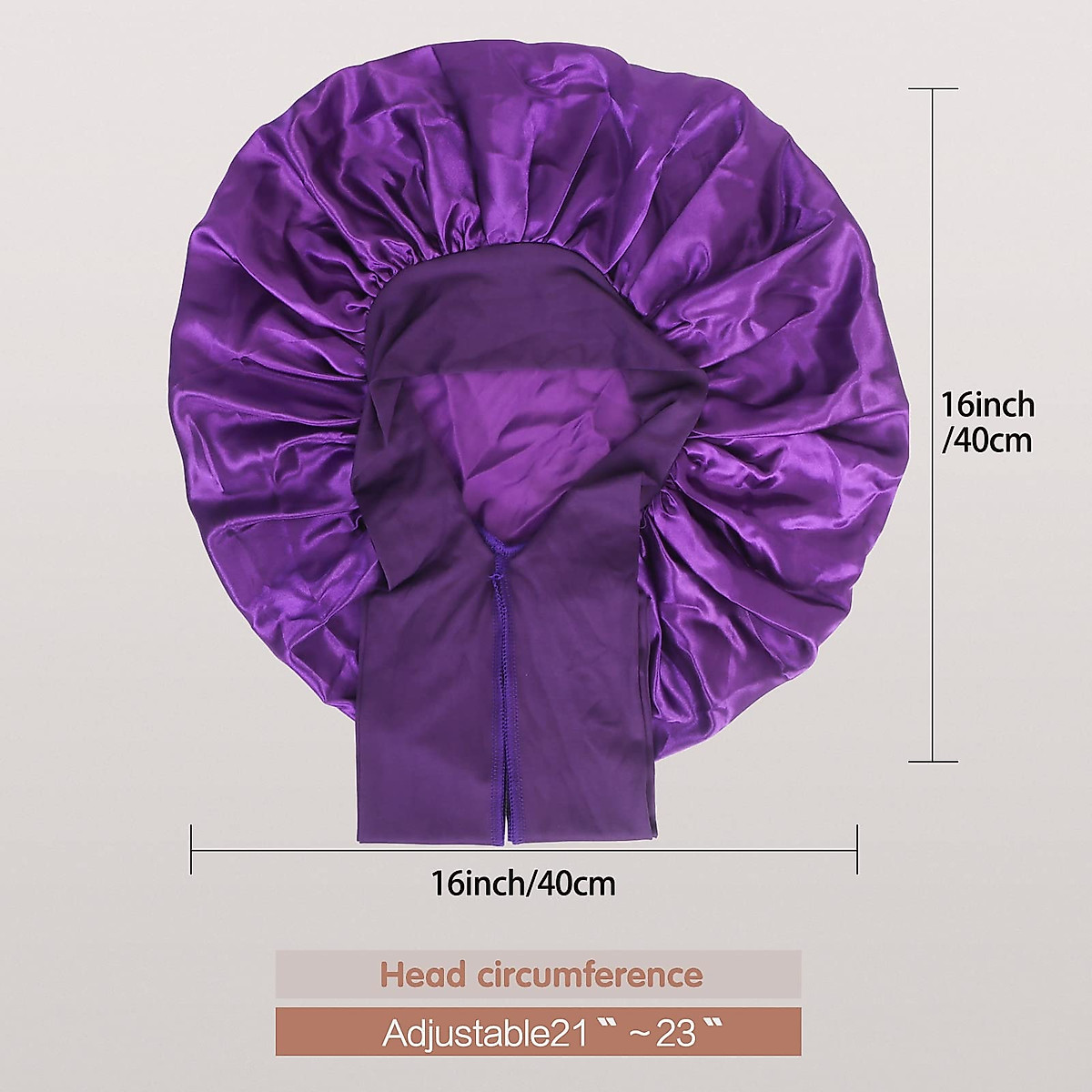 Arqumi 2 Pcs Satin Silk Bonnet for Sleeping Women, Large Long Strap Tie Band Adjustable Sleep Night Cap Hair Bonnet Wrap for Men, Black+Purple