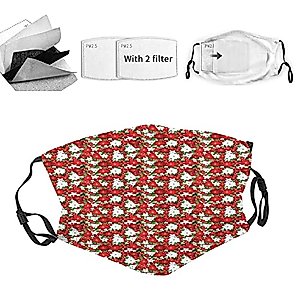 Christmas Fashion Face mask,Poinsettia Flower Holly and Mistletoe in Natural,Dust Washable Reusable Filter and Reusable Mouth Warm Windproof polyester Face for women men,White Green