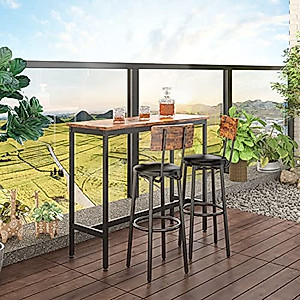HomSof 3-Piece Farmhouse Counter Height Dining Set, Table and 2 Bar Stools with PU Soft Seat and Backrest, Rustic Brown_3pcs