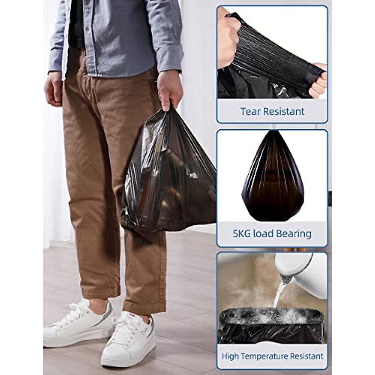 Small Trash Bags 80 Counts, Waikas Garbage Bags for Bathroom Car Mini Trash Can, Plastic Bag for Bedroom Living Room, 4 Gallons, Black