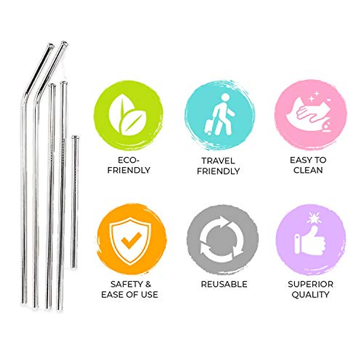 The Finest Pack of 5 Reusable Stainless Steel Straws with Case, BPA Free Metal Straws for Drinking cold Coffee, Beverages and Smoothies