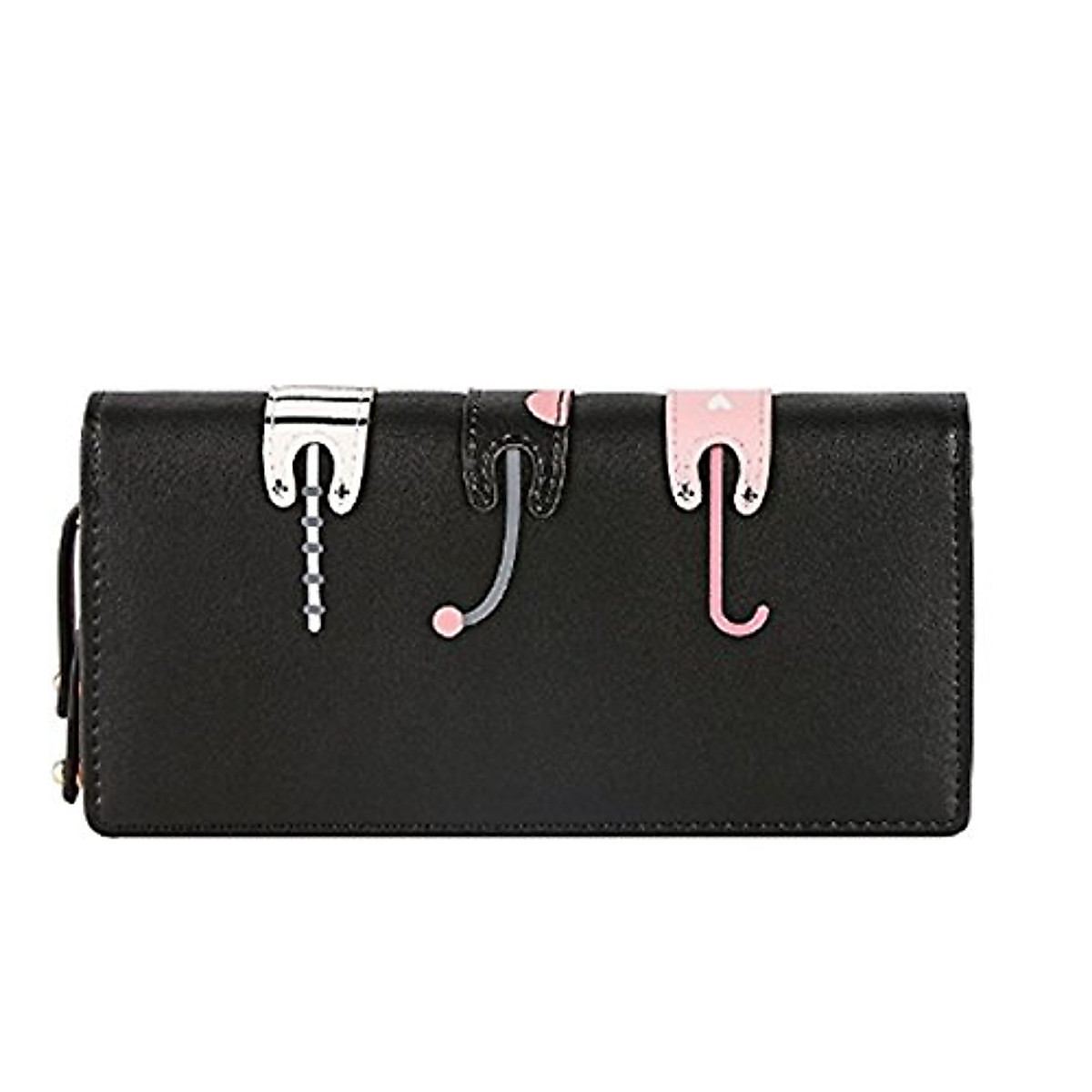 Women's Wallet Cute Cat Wallet Coin Purse Bifold Long Purse with Zipper Black