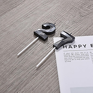 2 inch Black 27 Birthday Candles, 3D Diamond Number 27th Cake Topper for Boys Girls Birthday Party Decorations Theme Party