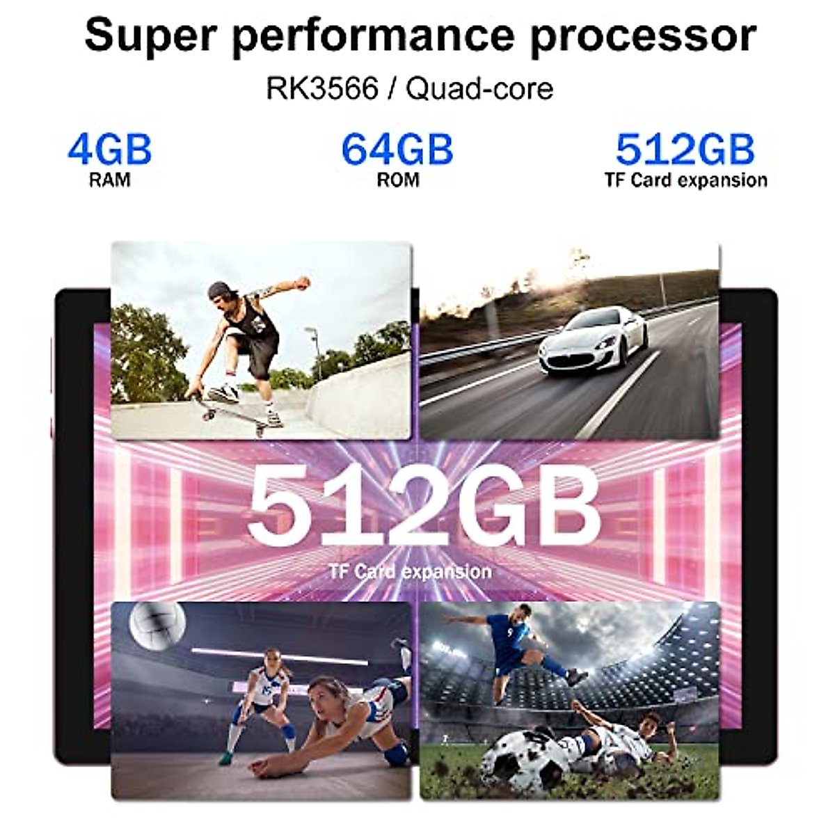 2023 Newest Tablet with Keyboard, 10 inch 2 in 1 Tablets, Android 11 1.8Ghz Quad-Core Processor, 64GB ROM+4GB RAM+512GB Expend Tableta, Case/Mouse/Stylus/8MP Camera/6000mAh Battery/1280x800 HD Display