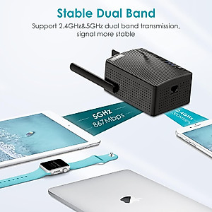 WiFi Extender- WiFi Range Extender Up to 1200Mbps, WiFi Signal Booster, 2.4 & 5GHz Dual Band WiFi Repeater with Access Ethernet Port, 360° Full Coverage, Easy Set-Up. (1200Mbps)
