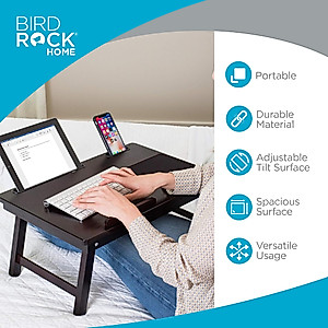 BIRDROCK HOME Laptop Bed Tray with Storage Drawer and Tilt Surface | Folding Legs and Mouse Pad | Fits Laptops Up to 15" | Slot for Tablets Up to 9.6" | Smart Phones Up to 4" | Espresso