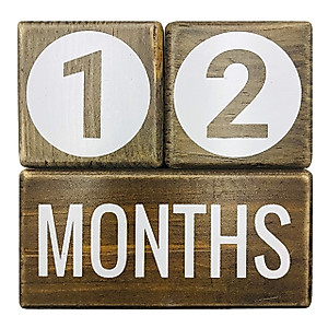 SWOOFE Baby Milestone Age Blocks for Boy or Girl - Non Toxic Natural Rustic Walnut Pine Wood - Milestone Blocks Set - Weekly Monthly First Year Picture Newborn Photography Prop, Perfect Shower Gift