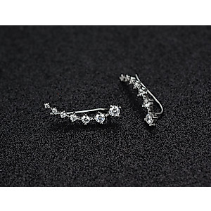 Earring for Women Cartilage 7 Crystals Ear Cuffs Hoop Climber S925 Sterling Silver Earrings with Cubic Zirconia CZ Hypoallergenic Piercing Gifts for Her