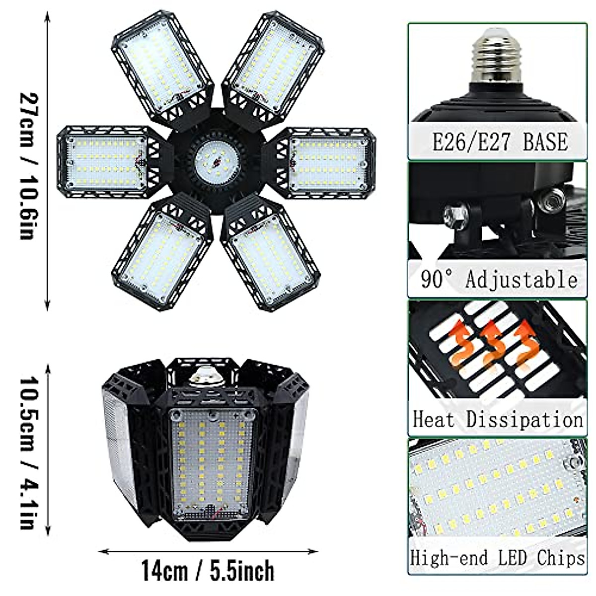 2-Pack LED Garage Lights, 160W Garage Light, 16000LM 6500K Garage Lights Ceiling Led Bulb with 6+1 Adjustable Panels, Garage Led Light Fixtures, LED Shop Light for Garage Basement Workshop Attic