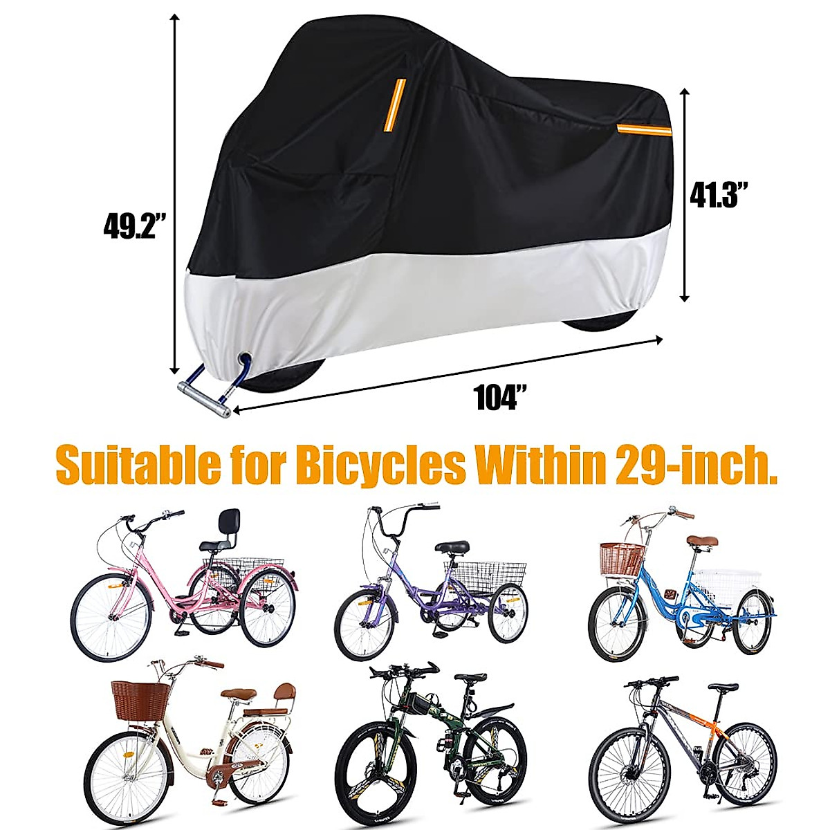 Sibosen Premium Bike Cover Adult Tricycle Cover Fits Most 3 Wheel Bikes Motorcycles Outdoor Storage, 104" L x 43.3" W x 49" H