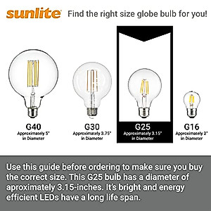 Sunlite 41696 LED G25 Edison Globe Light Bulb, 8.5 Watts (100W=), Medium E26 Base, 800 Lumens, Dimmable, Clear Glass, Antique Long Filament, 90 CRI, Title-20 Compliant, 2700K Soft White, 4 Count