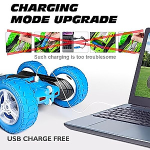 Tecnock Remote Control Car, RC Cars Double Sided 360° Rotating Toy Car, Gesture Sensing RC Stunt Car with Headlights and Wheel Lights, Ideal Gifts for Boys Girls