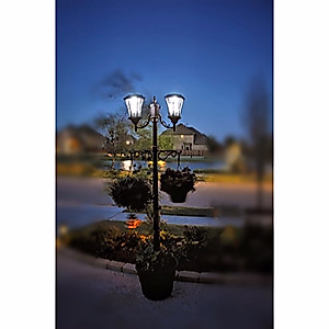 Sun-Ray 312007 Martens Two Head Solar Lamp Post and Planter, 7 ft, Black