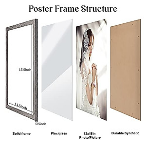 Natural 12x18 Frame Rustic Grey, Retro 18x12 Picture Frame, Gray 12 by 18in Canvas Poster Frame, Large Gallery Concert Portrait Photo Frame, Anniversary/Wedding/Birthday/Thank you/Christmas Gift