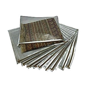 DESI PITAARA Set of 10 Pc Transparent Saree Cover/Saree Bag/Storage Bag/Clothes Cover with Stainless Steel Zip Lock Combo (Silver)(Suitable for Single Saree Pack) (Silver)