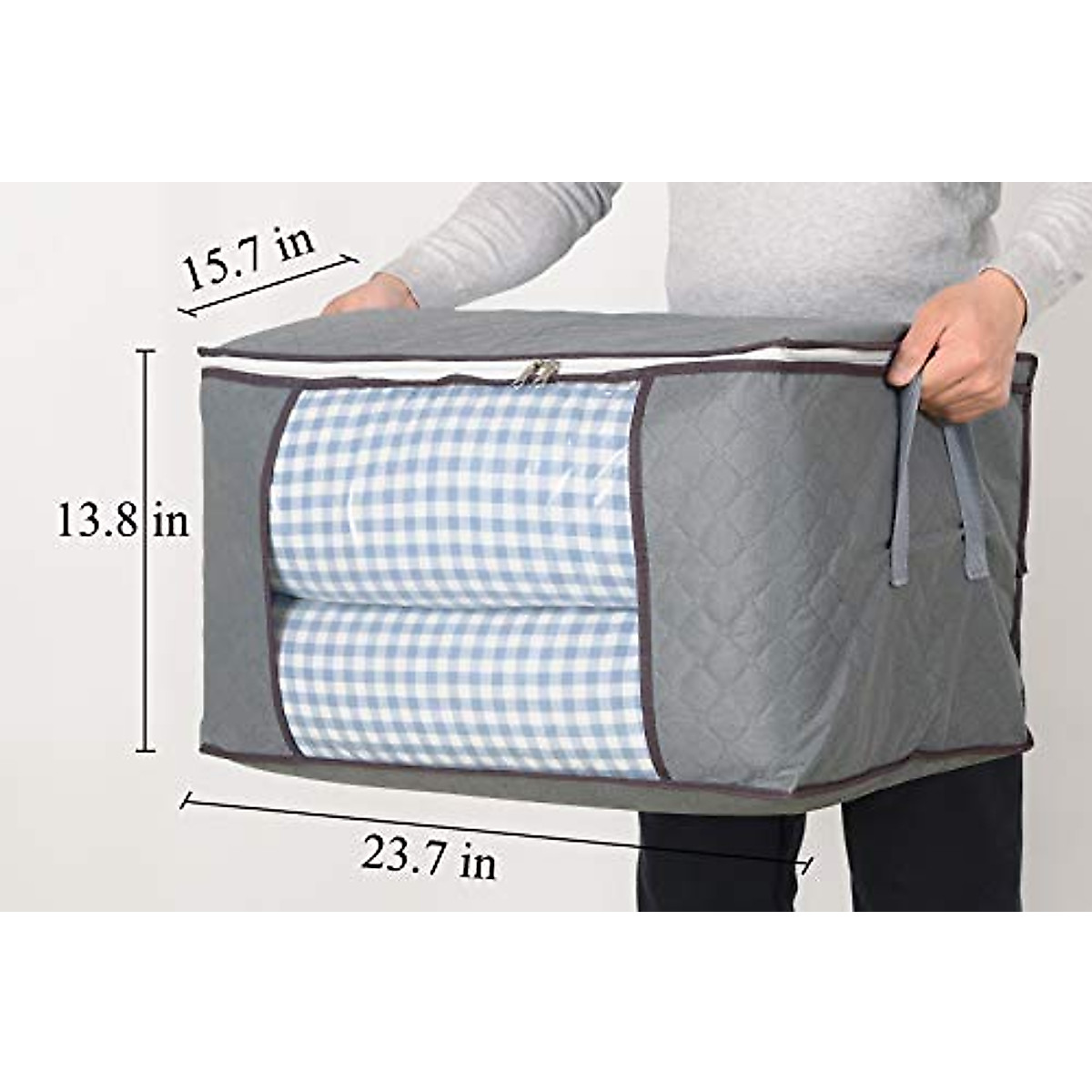 combocube 3Pcs Jumbo Zippered Storage Bag for Closet King Comforter, pillow, quilt, bedding, Clothes, Blanket Organizers with Large Clear Window & Carry Handles Space Saver