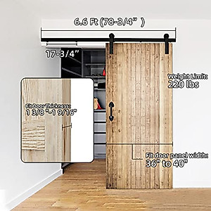 HOME MASTER HARDWARE 6.6 FT Heavy Duty Sturdy Sliding Barn Door Hardware Kit (Whole Set Includes 1x Pull Handle Set & 1x Floor Guide & 1x Latch Lock) Fit 36"- 40" Wide Door Panel (I Shape Hanger)