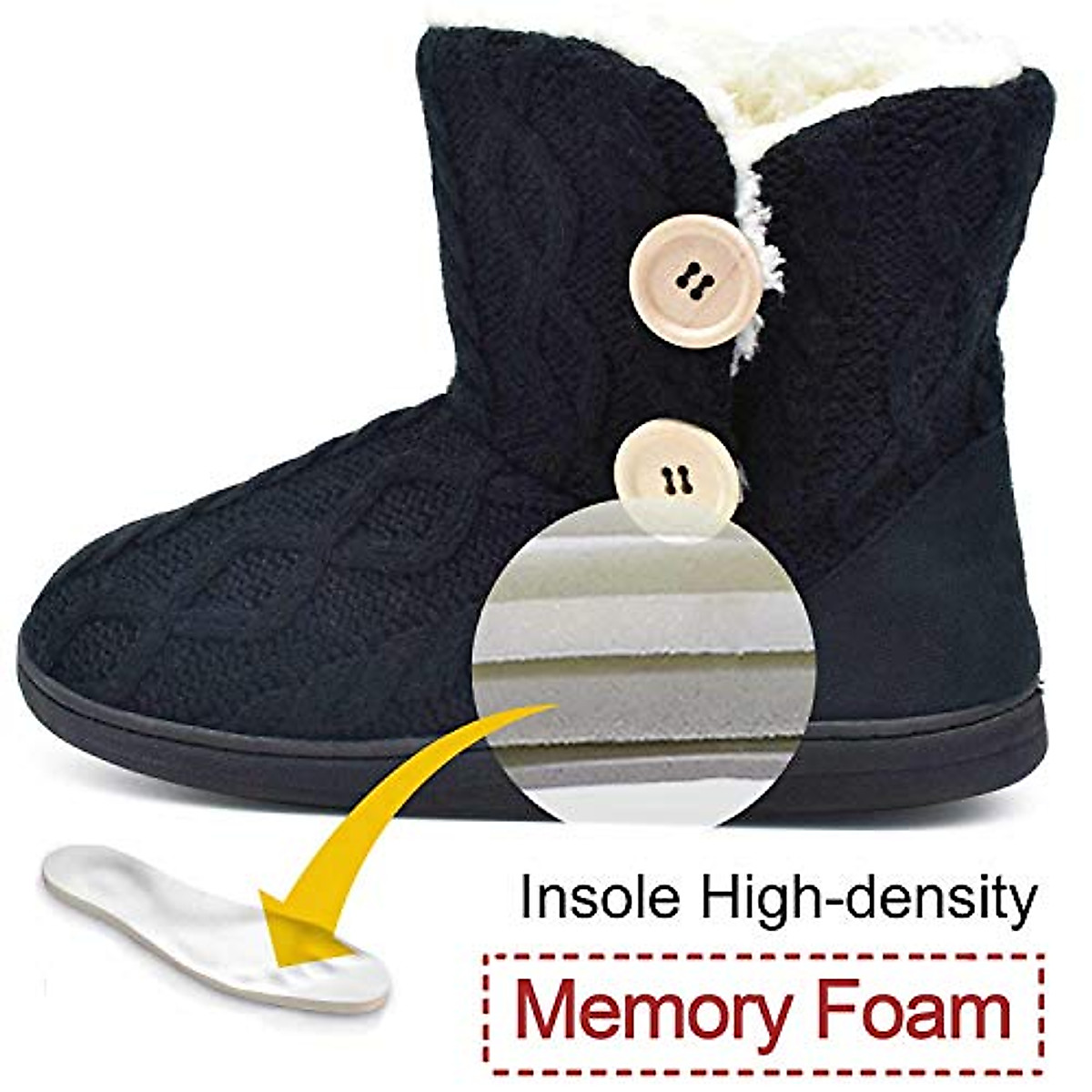 ONCAI Women's Slippers Comfort Knit Boots Winter Warm Outdoor Indoor Shoes All-Black Size 7-8