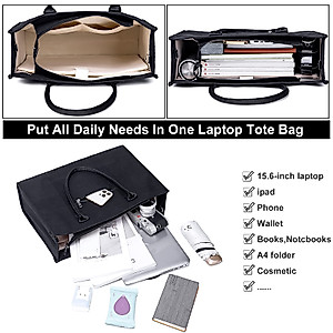 Laptop Tote Bag for Women Work Shoulder Bags 15.6 inch Canvas Laptop Computer Purse Messenger Teacher Handbag Business Office Briefcase(Leopard print)