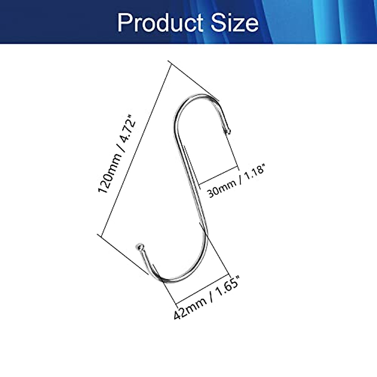 Juvielich 25 Pcs 5" Wall Mounted S Shaped Hook Hangers for Towel Bag Key Kitchen Utensils, Thickness 4mm/0.16" Silver Colored