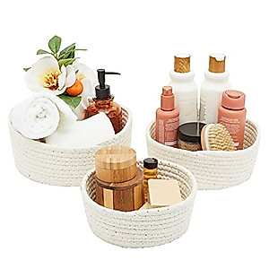 Farmlyn Creek Woven Rope White Storage Baskets, Set of 3 for Organizing (3 Assorted Sizes)