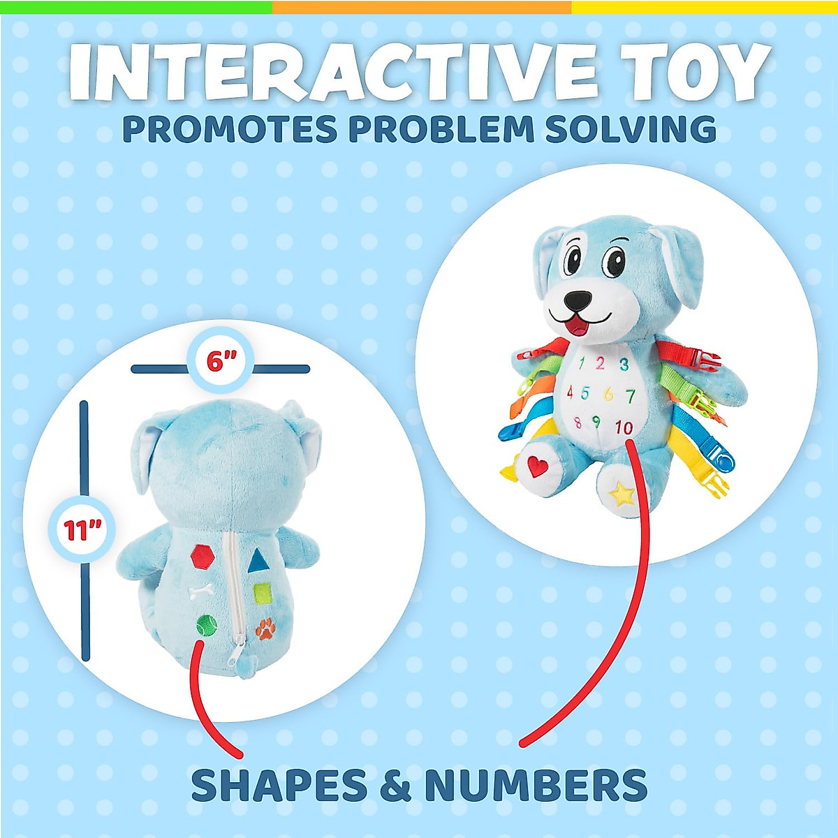 Buckle Toys - Barkley Dog - Plush Animal Learning Toy - Develop Fine Motor Skills - Counting and Color Recognition Stuffed Animal - Perfect Travel Toddlers Essentials