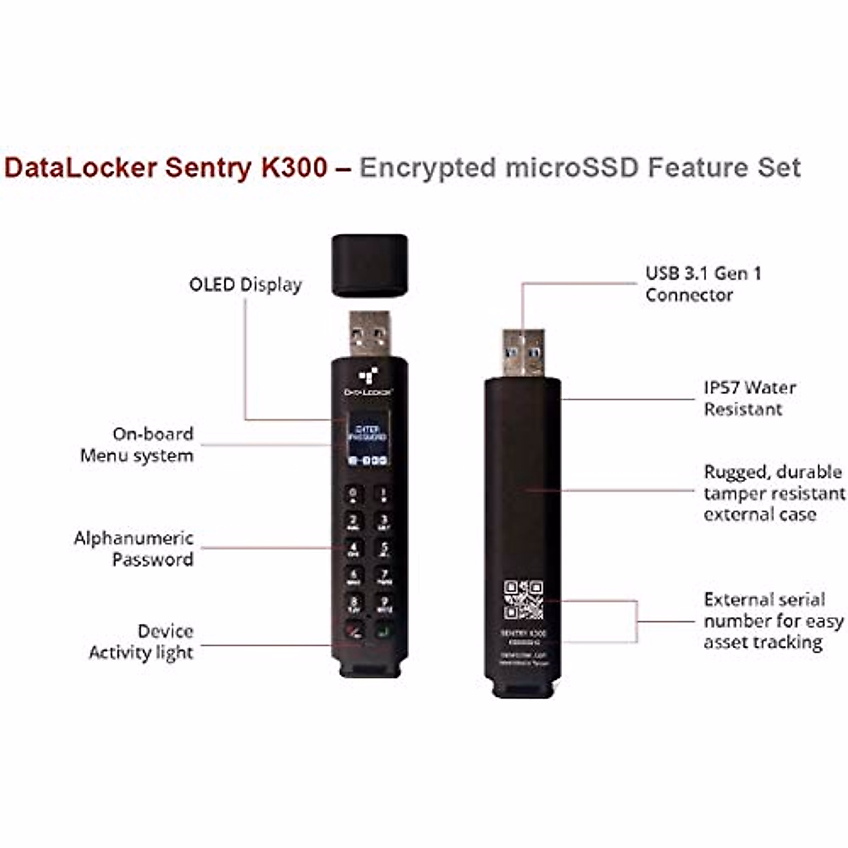DataLocker Sentry K300 Encrypted Keypad Micro SSD 32GB Flash Drive