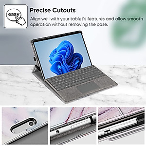 Fintie Case for 13 Inch Microsoft Surface Pro 8 (2021 Release) - Multiple Angle Viewing Portfolio Business Cover with Pocket and Stylus Holder, Compatible with Type Cover Keyboard, Marble Pink