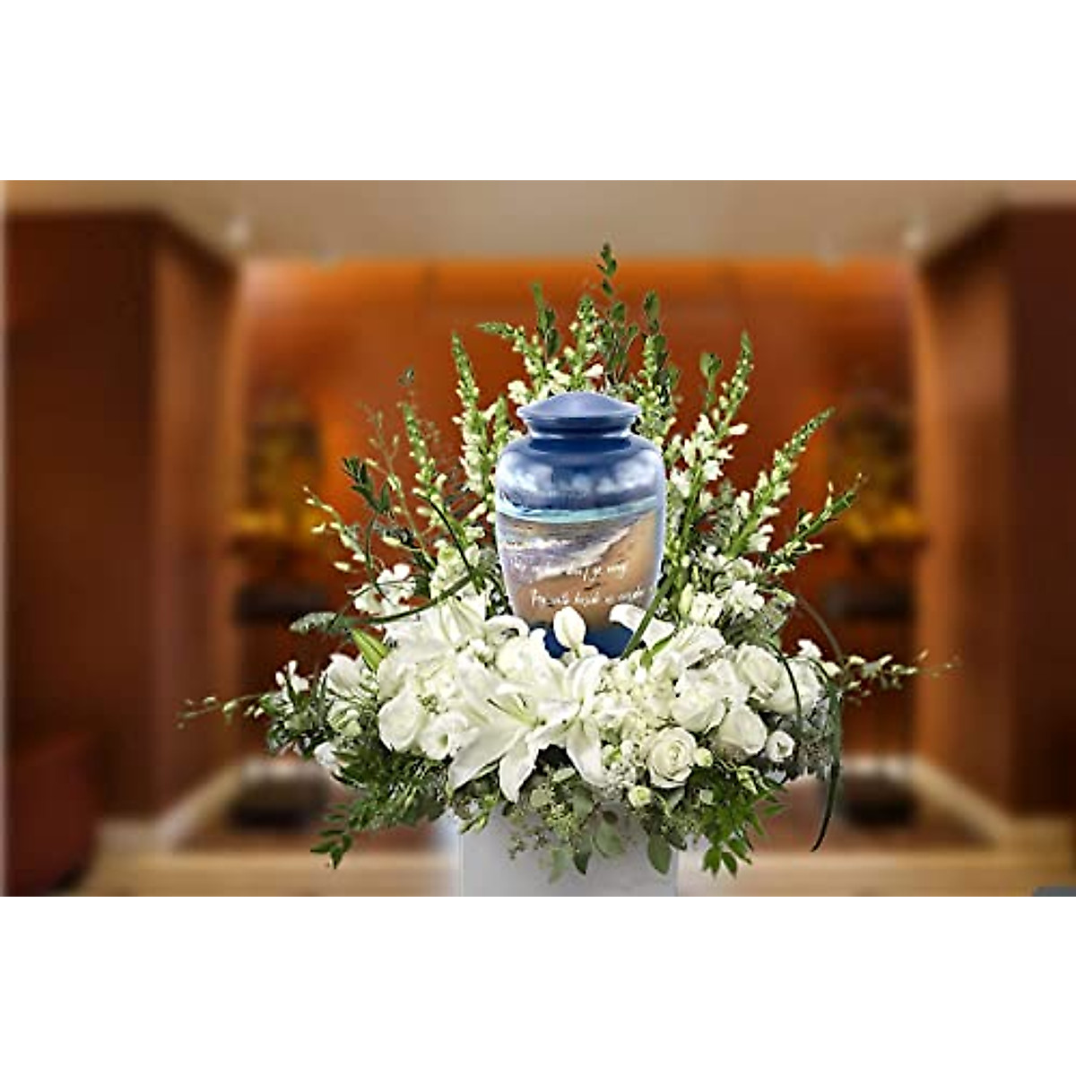 Footprints Urn, Footprints Cremation Urn for Ashes, Hand Painted Adult Beach Urn, Handmade Beach Cremation Urn with Velvet Bag (Large)