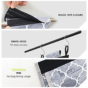 BeeGreen Purse Organizer for Cloest Handbag Storage Bag Hanging Purse Holder with 8 Clear Pockets & 2 Swivel Hooks, Grey with White, 16" x 10" x1.3" for Women