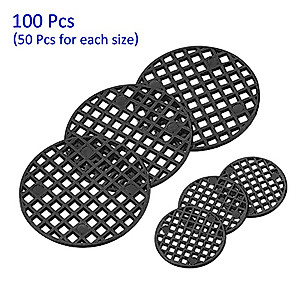 M METERXITY 100 Pack Plant Pot Hole Mesh Pads - Round Rigid Bonsai Flowerpot Drainage Grid Screen Apply to Outdoor/Garden (2.5cm/1", 4.5cm/1.8", Black)