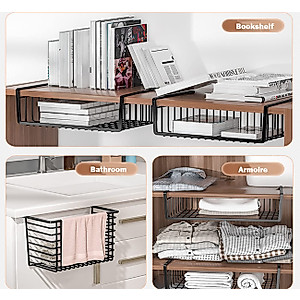 Jibri 2Pcs Under Shelf Storage Basket Black Under Cabinet Shelf Wire Basket Organizer, Under Shelf Storage for Kitchen Pantry Shelf Organizer Desk Bookshelf Cupboard