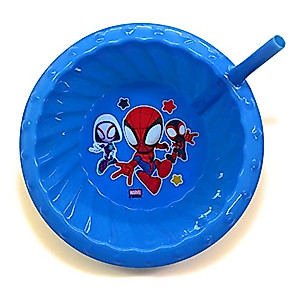 Marvel Spidey and His Friends Plastic Sipper Cereal Bowl with Straw, 14.5-oz.