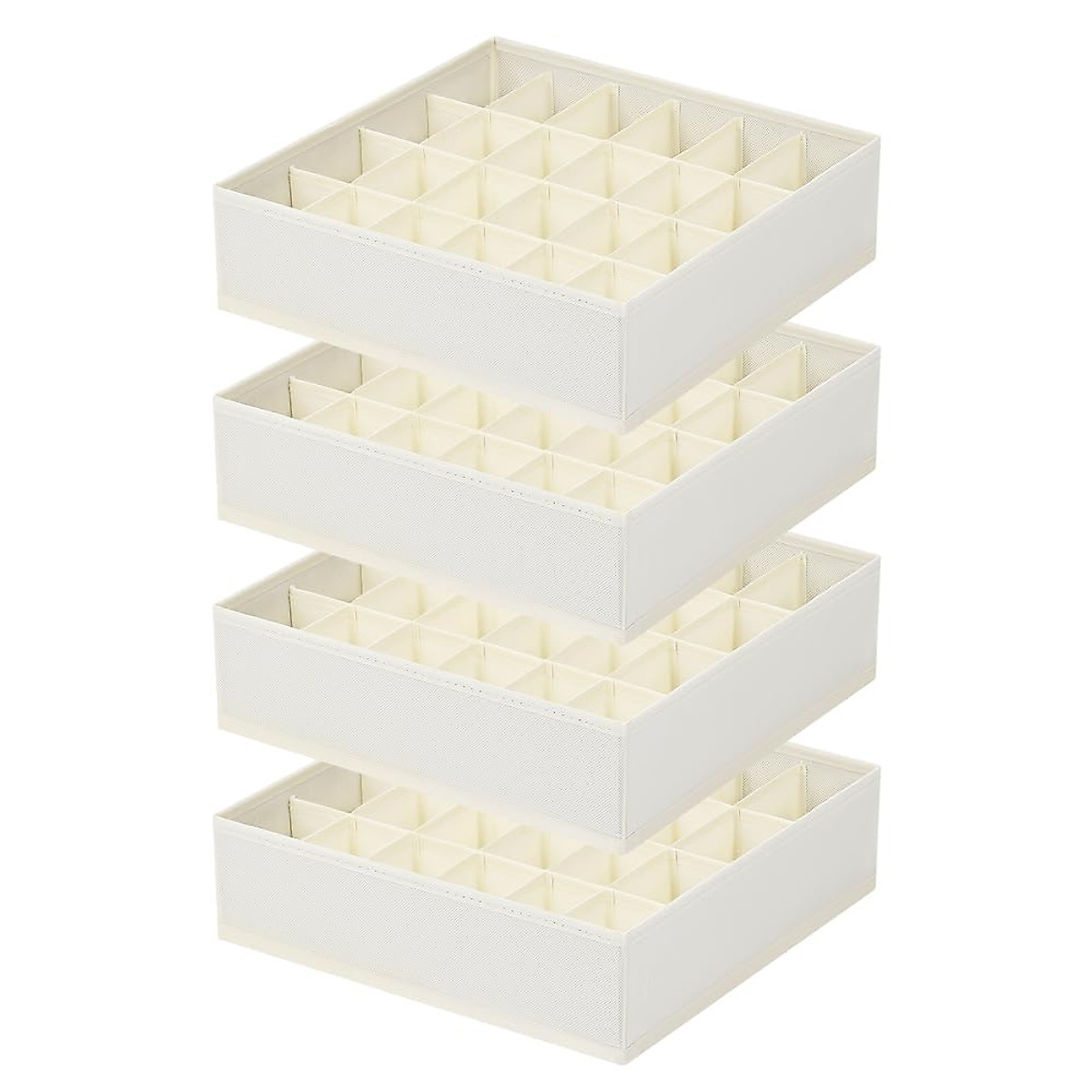 Easortm Sock Organizer 4 Pack, Large Sock Drawer Divider, Underwear Storage 24 Cell Closet Organizers and Storage for Wardrobes, Drawers. (Beige)