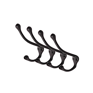 Vintage Cast Iron Wall Hooks (Black Texture Finish, Set of 4) - Rustic, Farmhouse Coat Hooks | Great for Coats, Bags, Towels, Hats | Classic Standard