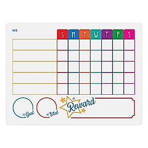 Dry Erase Board Kids Chore Chart 9 x 12 Inch 5 Task 7 Day Daily Tracking with Goal and Reward, Color Design