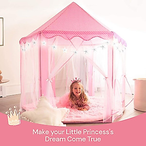 PLAYVIBE Princess Tent for Kids Tent 55"x53" – Princess Toys Kids Tent with Ultra Soft Rug & Star Led Lights – Princess Castle, Indoor & Outdoor