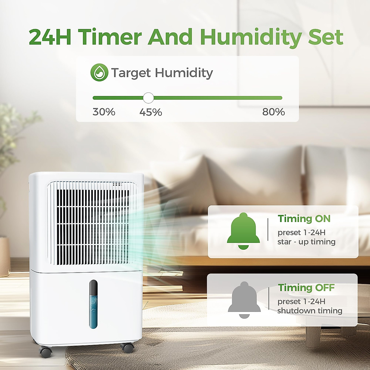 WATTSMART 2,500 Sq Ft Home Dehumidifier with Drain Hose, 55 OZ Water Tank, 24 Hr Timer, 50 Pints High Efficiency Compressor for Basements, Bedrooms, Bathrooms and Laundry Rooms