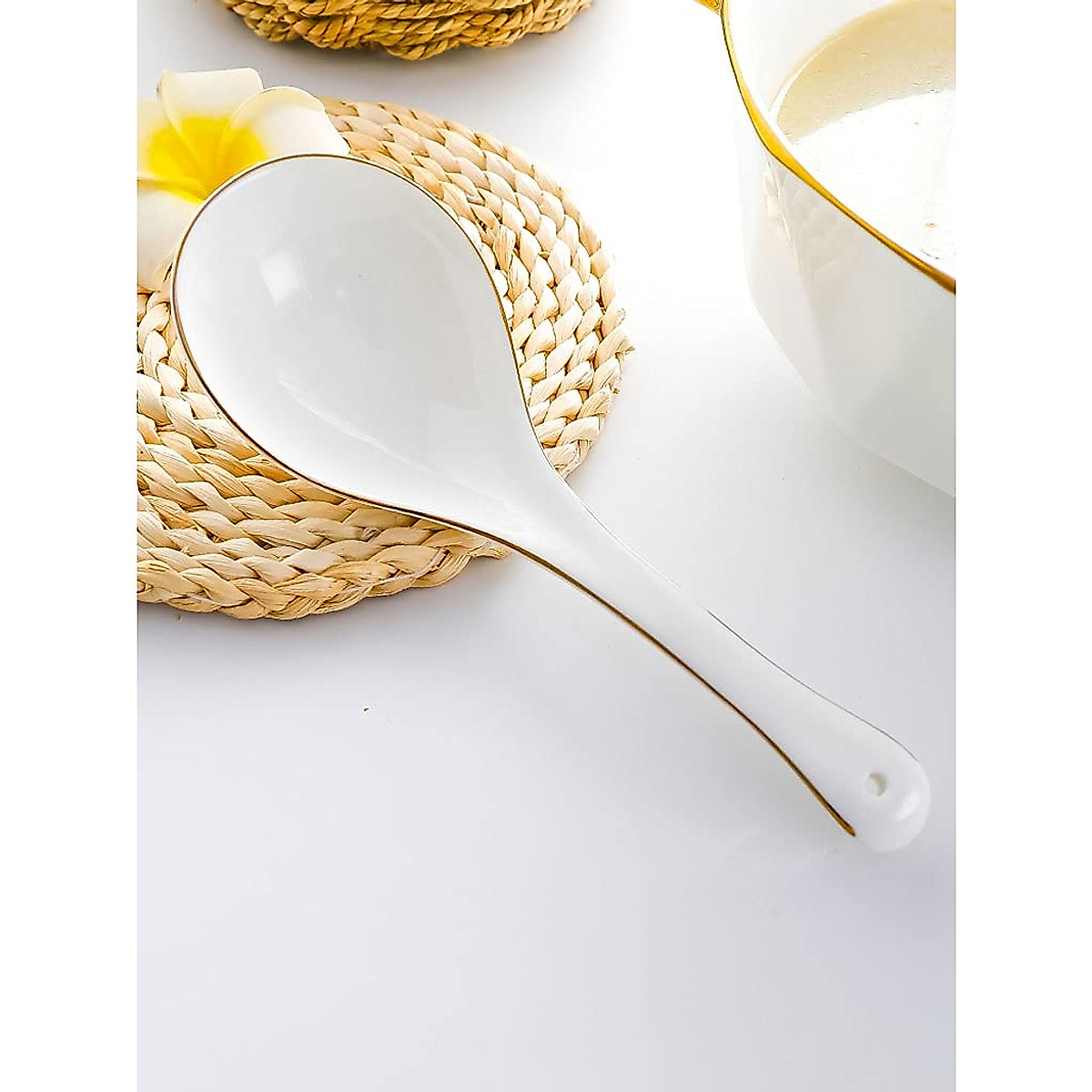 Spoons Silverware Household Large Spoon Long Handle Spoon Ceramic Tracery Large Spoon Spoon Rice Porridge Spoon Spoon Set (Color : B)
