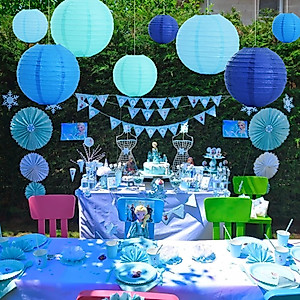 BEISHIDA 16 Pcs Blue White Round Paper Lanterns Decorative Hanging Asia Chinese Japanese Paper Lanterns Lamp for Birthday Wedding Baby Bridal Shower Home Decor Party Decoration